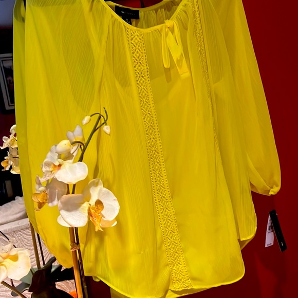AB Studio | Tops | Nwt Sheer Yellow Blouse With Camisole | Poshmark